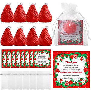 MTLEE 20 Set Strawberry Shaped Candles Baby Shower Favors 20 Strawberry Candles for Guests with 20 Thank Tags and 20 Return Gift Bags for Strawberry Party Supplies Decorations