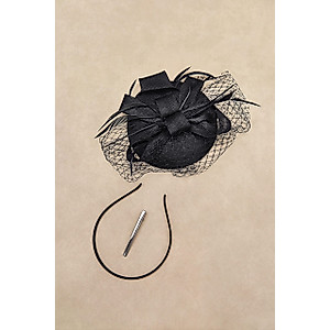 BABEYOND Fascinator Hat Veil Feather Fascinators Hair Clip Tea Party Pillbox Derby Hat Fascinator Bridal Wedding Veil Black