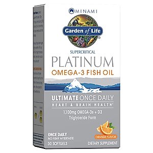 Garden of Life Minami Supercritical Platinum Omega 3 Fish Oil Supplement - Orange, 30 Softgels, Ultimate Once Daily Fish Oil Omega 3 for Heart & Brain Health, 1100mg Omega-3s + 1,000 IU Vitamin D3