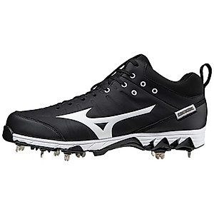Mizuno 9-Spike Men's Metal Baseball Cleat 11 1/2, Black-White (9000)