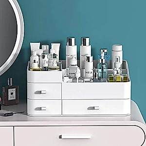 Bemgue Makeup Organizer for Vanity, Large Capacity Desk Organizer with Drawers for Cosmetics, Lipsticks, Jewelry, Nail Care, Skincare, Ideal for Bedroom and Bathroom Countertops - White