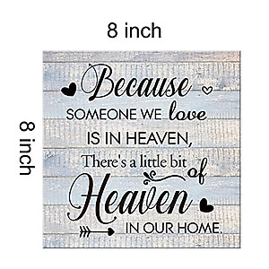 Sympathy Sign Wall Art Prints Canvas Painting Rustic Because someone We Love is in Heaven Print Country Home Decor Remembrance Gift 8" x 8"