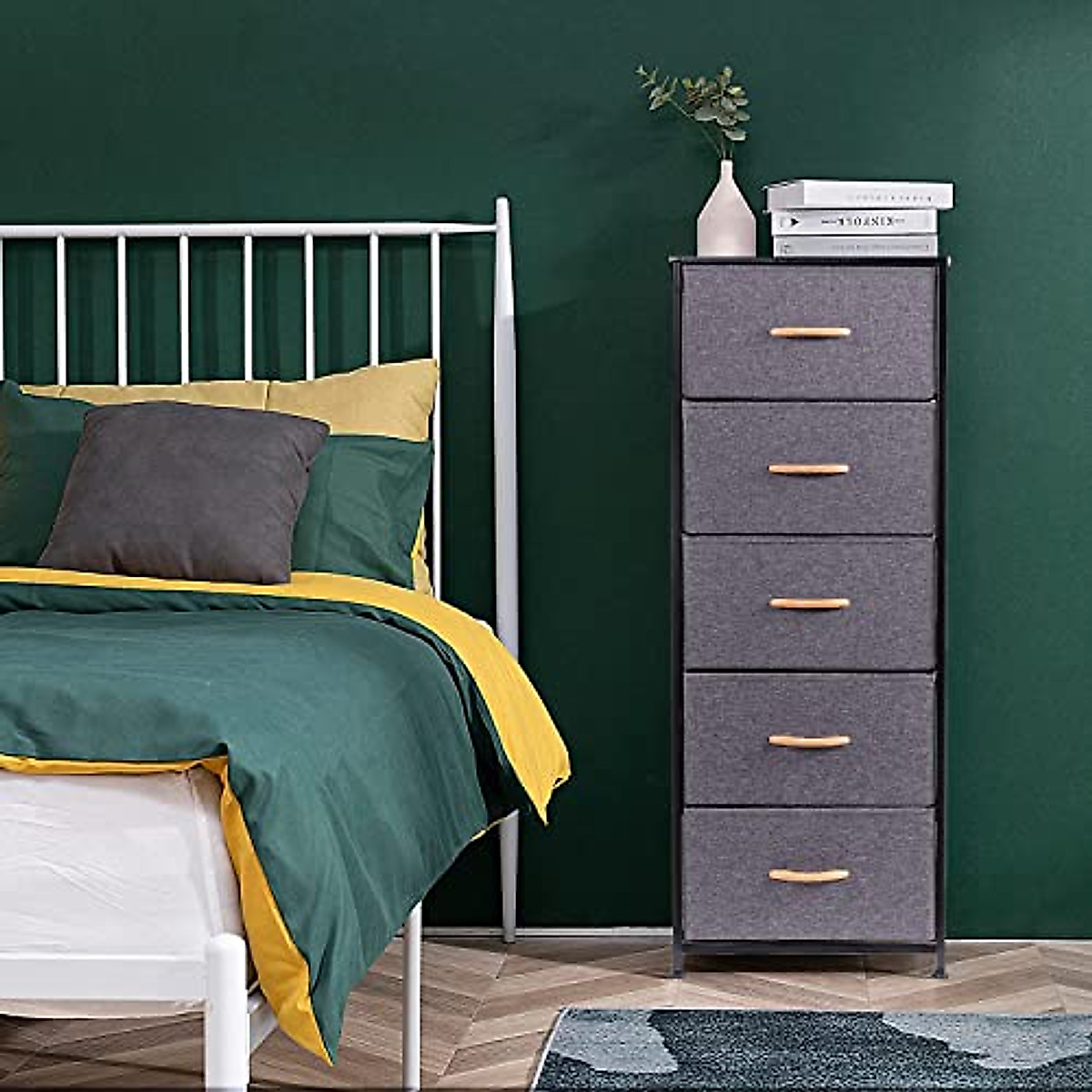 WAYTRIM Vertical Dresser Storage Tower with 5 Drawers, Fabric Organizer Dresser Tower for Bedroom, Hallway, Entryway, Closets - Charcoal