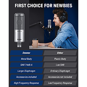 Donner Condenser Microphone, Recording Microphone for Vocal, Instruments & Music, Podcast XLR Microphone for Beginners with Pop Filter, Shock Mount, Optimized Frequency, Ideal for Home Studio, DC-20