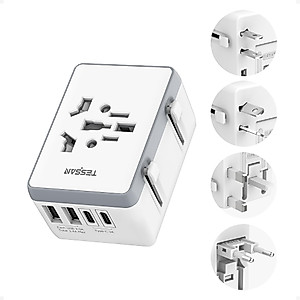Universal Travel Adapter, TESSAN Worldwide Plug Adapter with 2 USB C 2 USB A Ports, International Travel Essentials Outlet Adaptor for US to Europe EU UK AUS, Type C G A I