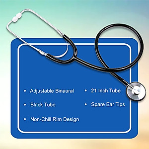 McKesson Stethoscope, Lightweight, Single Head, Diaphragm Only, Adjustable Binaurals, Black, 21 in, 1 Count