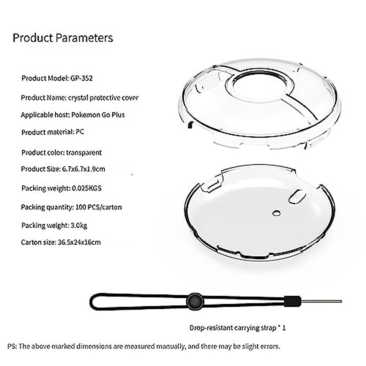 NUHFUFA Clear Protective Case for Pokemon GO Plus+ 2023, PC Crystal Cover Case with Hand Strap Sturdy and Anti-Fall Compatible with Pokemon GO Accessories
