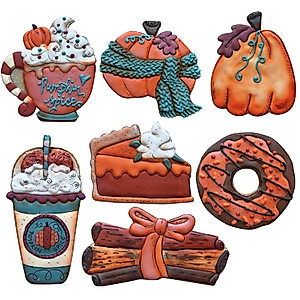 LILIAO Fall/Autumn Cookie Cutter Set - 8 Piece - Pumpkin, Pumpkin Spice Latte, Pie Slice, Donuts, Tall Pumpkin and Cinnamon - Stainless Steel - By Janka