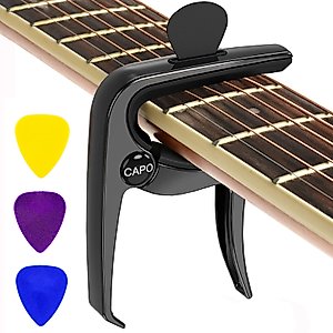Guitar Capo, Capo for Acoustic Guitar and Electric Guitars, 3in1 Clamp with Picks Holder & Picks for Ukulele, Mandolin, Banjo, Guitar Accessories by Dulphee