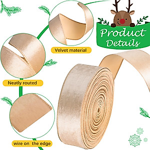 WILLBOND 50 Yards 2.5 Inch Christmas Velvet Wired Ribbon Fabric Decorative Ribbon for DIY Craft Bows Wreath Gift Wrapping Christmas Holiday Wedding Indoor Outdoor(Gold)