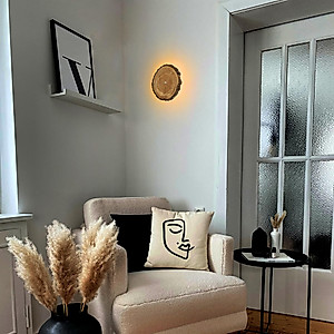 SKIVTGLAMP Cracked Tree-Ring Wood Wall Sconce Rechargeable Battery Operated LED PIP Motion IR Sensor Wall Lamp, No Drilling Cordless Hand Crafted for Rustic Home Decor Backdrop Landscape Customizable