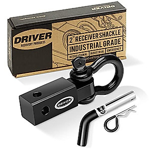 Driver Recovery Products 2 Inch Shackle Hitch Receiver with 5/8" Hitch Pin - 5-Ton (10,000 Pound) Towing Capacity Accessory with 3/4" D-Ring