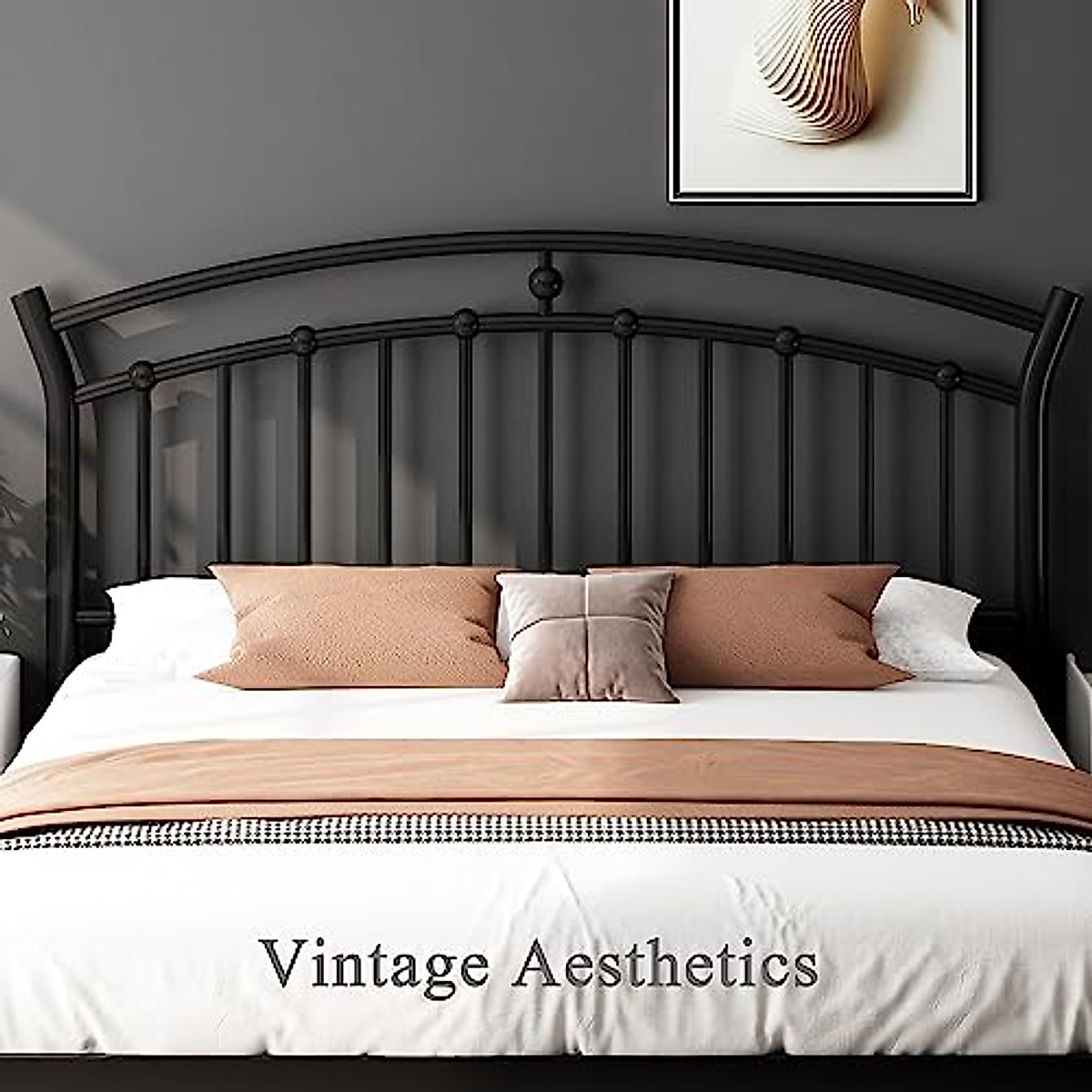 Feonase Full Size Metal Platform Bed Frame with Retro Headboard, Hardened Steel Tube, 12" Under-Bed Storage, No Box Spring Needed, Easy Assembly, Black