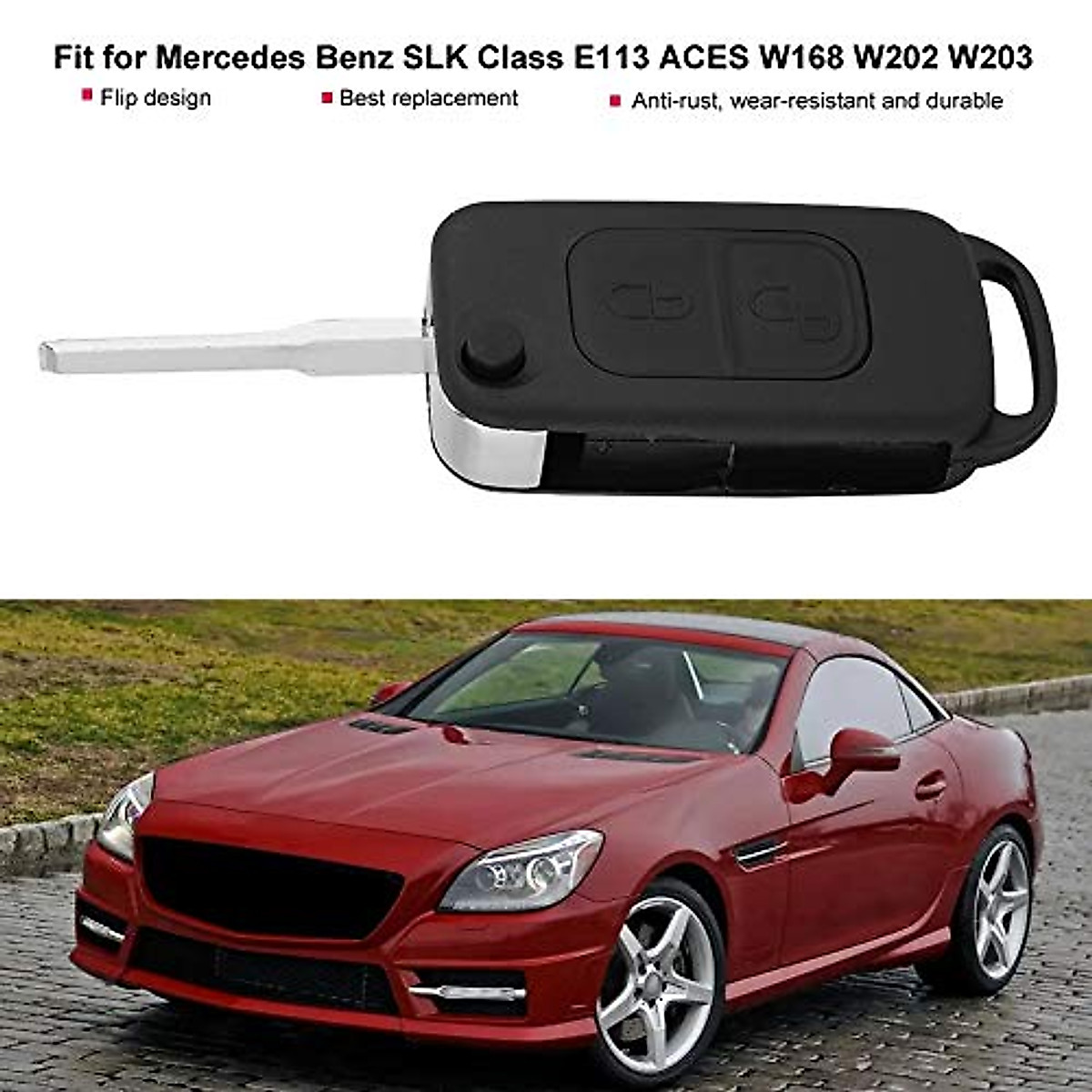 Suuonee Key Fob Case, 2 Button Remote Flip Key Fob Case Shell Cover Fit For SLK Class E113 ACES W168
