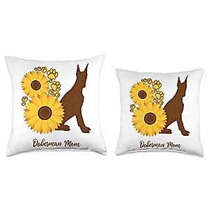 Doberman Gift for Women & Mom Sunflower Dog Mom-Dobie Doberman Throw Pillow, 18x18, Multicolor