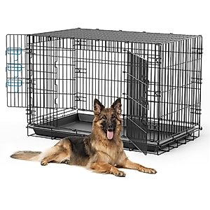 48 Inch Dog Crates for Large Dogs with PP Leak-Proof Dog Pan,XL Double Door Folding Metal Pet Crate with 3 pcs Slide Bolt Latch，Animal Cage Indoor Outdoor Dog Kennel