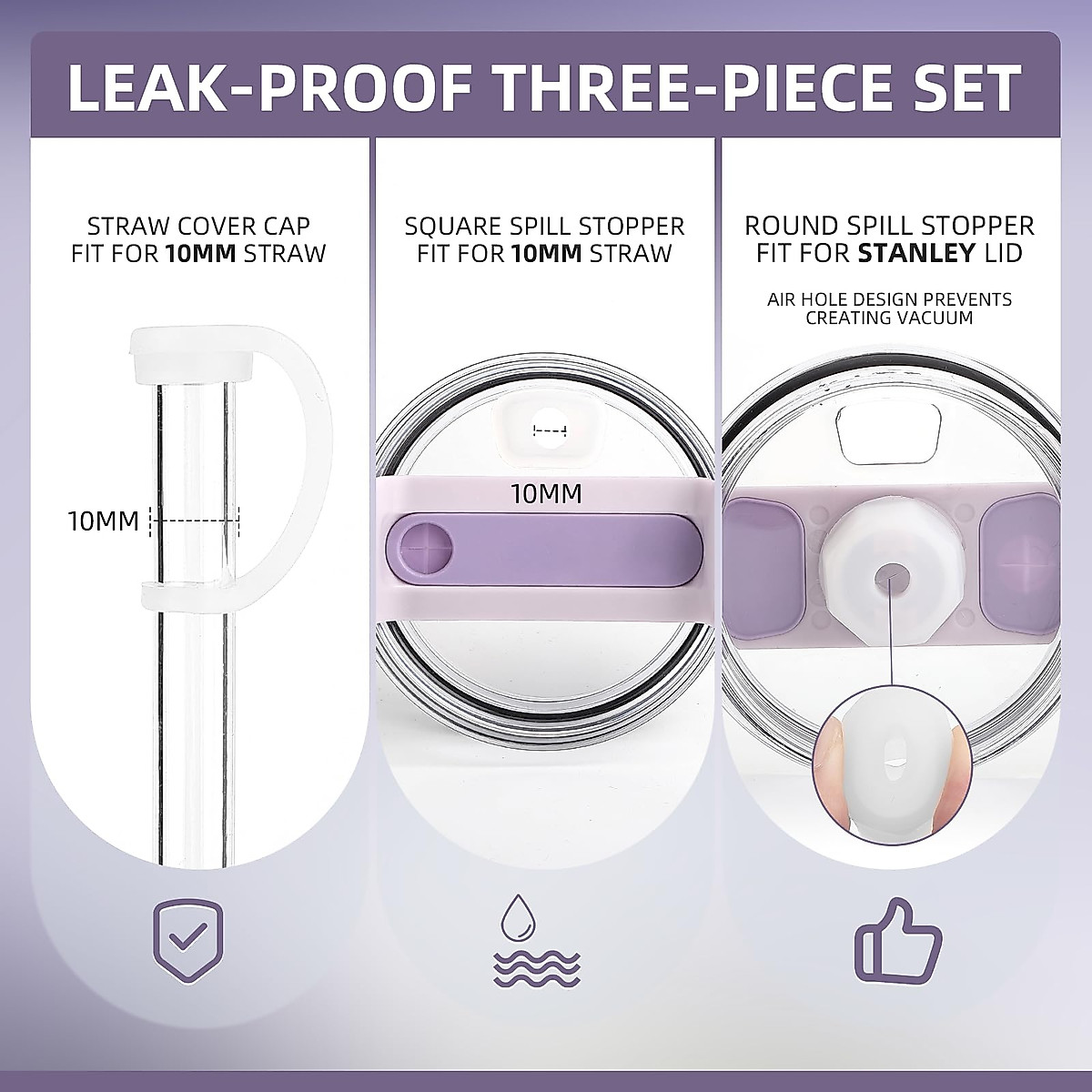 6 Pack 12inch Reusable Replacement Straws for Stanley 30 oz 40 oz Quencher H2.0 Tumbler with Handle, with Spill Stopper Set, Cleaning Brush and Straw Cover Cap for Stanley Cup Accessories