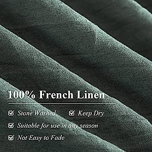 Ivellow Green Linen Duvet Cover Queen 100% Pure Washed French Flax Linen Duvet Cover Set Soft Breathable Moisture Wicking Cooling Linen Bedding Set 3Pcs (1 Linen Queen Duvet Cover 2 Pillow Shams)
