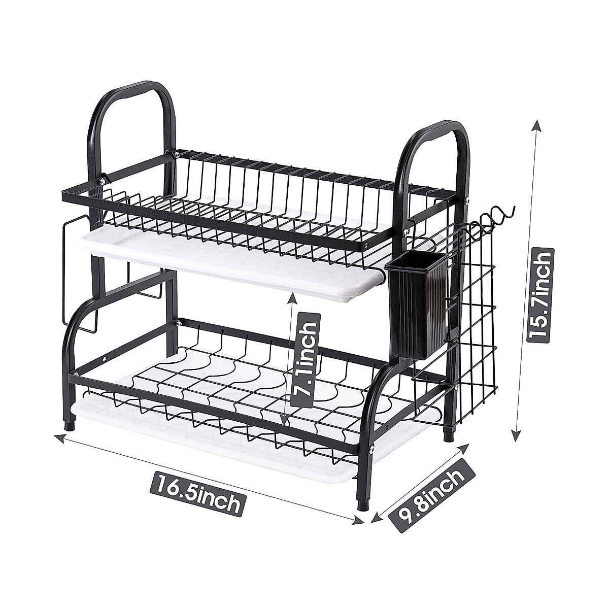 Supercenter Dish Drying Rack,2 Tier Dish Racks for Kitchen Counter with Drainboard,Rust-Resistant Drying Rack with Cutting Board Holder,Black