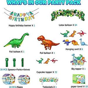 275 Pcs Dinosaur Birthday Party Supplies Kit For Boys, Dinosaur Party Decorations-20 Guest-Include Dino Plates Cups Napkins Banner Cutlery Balloon Tablecloth Straws Toppers