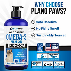 Omega 3 Fish Oil for Cats - Better Than Salmon Oil for Cats - Kitten + Cat Vitamins and Supplements - Cat Health Supplies - Cat Dandruff Treatment - Liquid Fish Oil for Pets - Cat Shedding Products