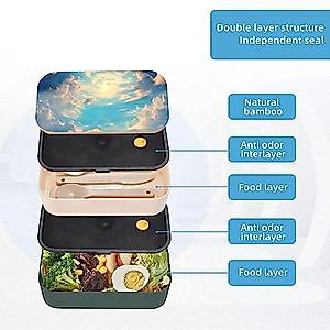 Cloudy Sky Adult Lunch Box, Bento Box, With Cutlery Set Of 3, 2 Compartments, Rectangular, Lunch Box For Adults