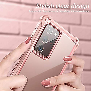 Dexnor for Galaxy Note 20 Ultra Case with Screen Protector Clear Electroplated Metal 360 Full Body Rugged Protective Shockproof Hard Cover Heavy Duty Defender Bumper for Samsung Note 20 Ultra 5G Pink