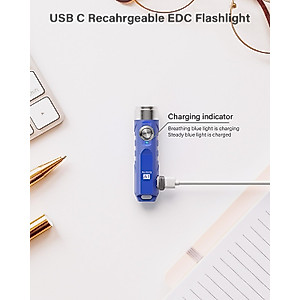 RovyVon Aurora A1 G4 USB C Rechargeable Mini Flashlight, Super Bright Keychain Flashlight 650 High Lumens Small EDC Flashlight Keychain Light with Clip for Camping, Hiking, Emergencies (Blue)