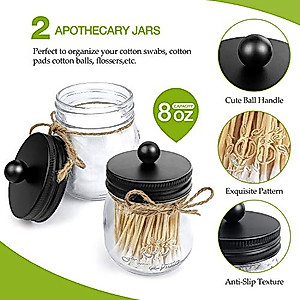 4pcs Rustic Mason Jar Bathroom Accessories Set- Liquid Soap Pump Dispenser and 2 Small Apothecary Storage Glass Jars&Toothbrush Stand Holder for Bathroom, Farmhouse Home Decor, Kitchen Sink (Black)