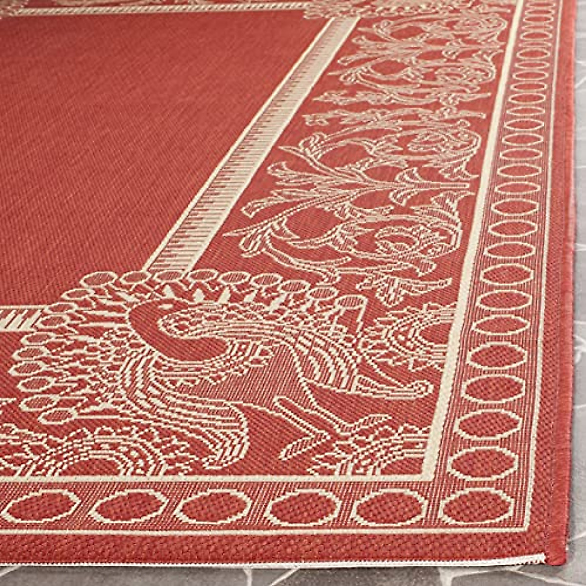 SAFAVIEH Courtyard Collection 4' x 5'7" Red / Natural CY2965 Indoor/ Outdoor--Waterproof Easy--Cleaning Patio Backyard Mudroom Accent--Rug