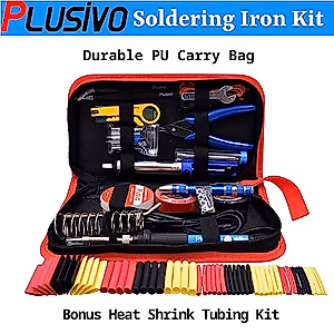 Soldering Iron Kit - Soldering Iron 60W Adjustable Temperature, Solder Wire, Soldering Stand, Wire Cutter, Solder Tips, Desoldering Pump, Wire Cutter, Solder Paste, Heatshrink Tubes from Plusivo