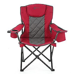 ARROWHEAD OUTDOOR Portable Folding Camping Quad Chair w/ 6-Can Cooler, Cup & Wine Glass Holders, Heavy-Duty Carrying Bag, Padded Armrests, Headrest & Seat, Supports up to 450lbs, USA-Based Support