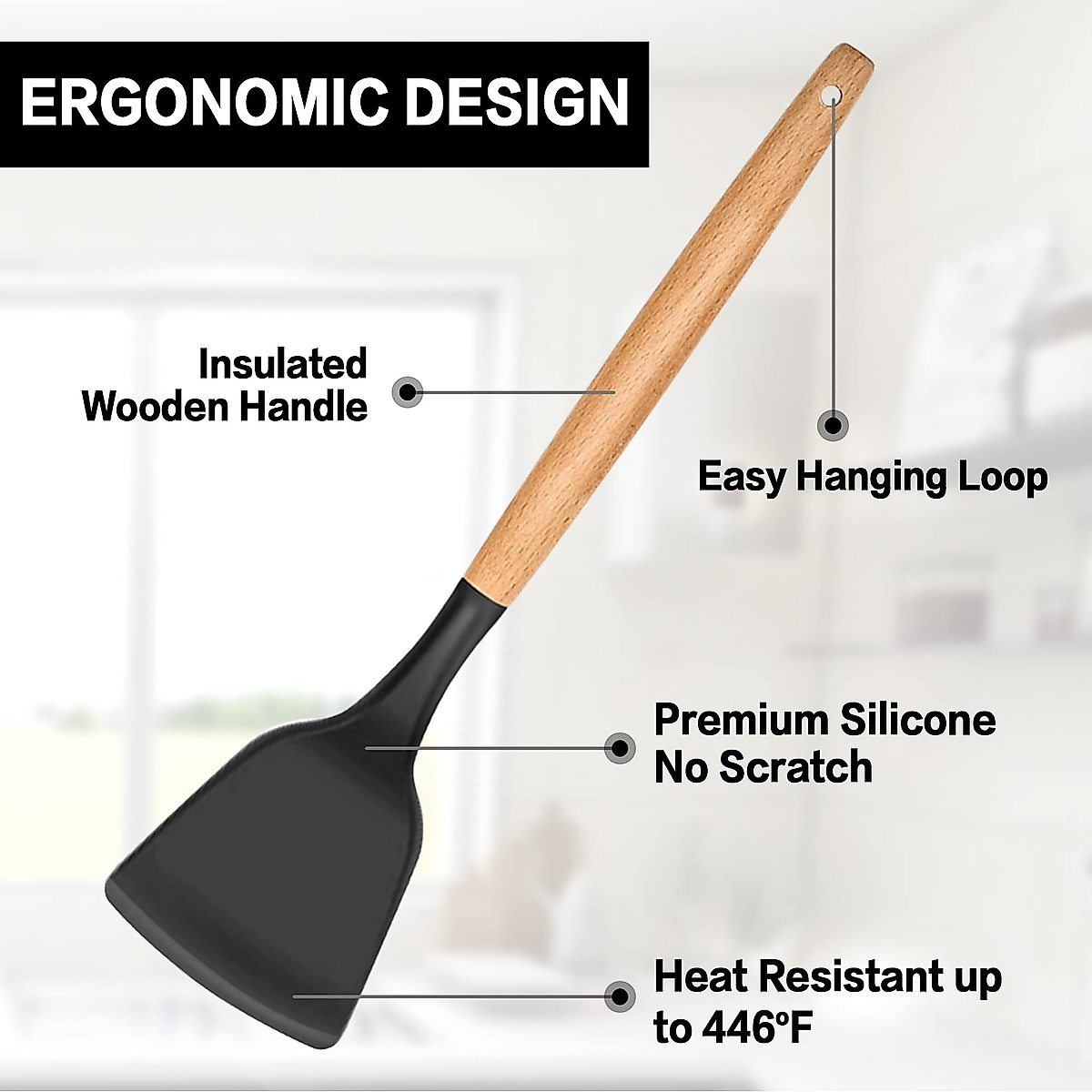 LIANYU 30 PCS Silicone kitchen Cooking Utensils Set with Holder, Heat Resistant Kitchen Essentials Utensils Set Wooden Handle, Cooking Tools Set Including Tuner, Spatula, Spoon, Ladle, Black