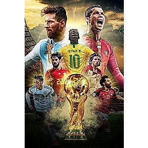 World Cup Soccer Star Poster, Cristiano Ronaldo and Lionel Messi Canvas Poster, Motivational Sport Soccer Football Player Wall Art for Man Cave Office Home Decor, Gift for Him, 16"x24" - No Framed