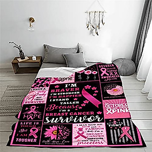 VIZIBWIS Breast Cancer Awareness Blanket Soft Flannel Throw Blanket Inspirational Gifts for Women Breast Cancer Survivor Patient 60" x 50" -1