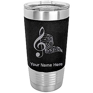 LaserGram 20oz Vacuum Insulated Tumbler Mug, Musical Notes, Personalized Engraving Included (Faux Leather, Black)
