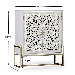 PHI VILLA White Accent Cabinet Storage Cabinet with Doors Buffet Cabinet Pantry Cabinet Sideboard for Dining Room Hollow Carved