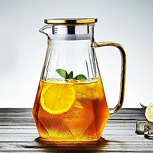 Glass Pitcher, Water Pitcher with Lid and Spout, Glass Water Pitcher And 1 Cleaning Brush，Cold and Hot Water Carafe，Ice Tea Maker for Homemade Juice&Iced Tea (A-2000ML)