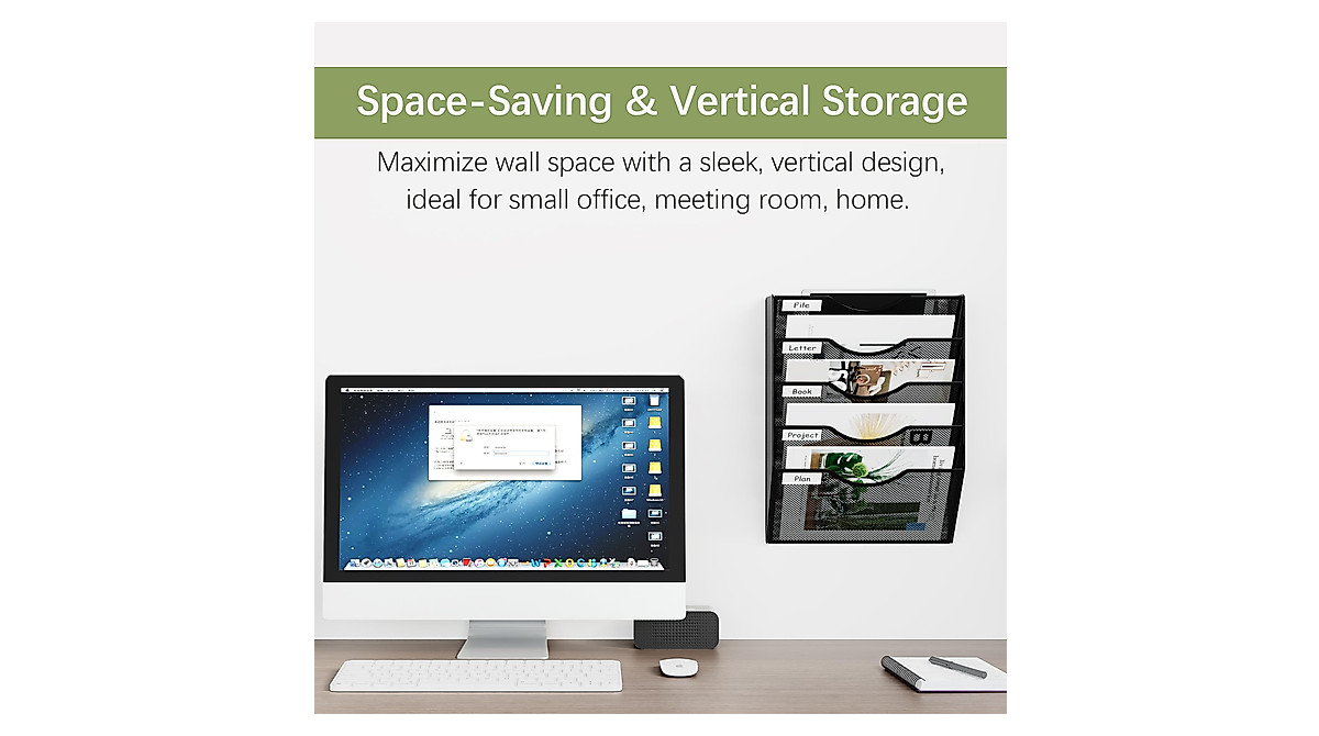 EasyPAG 5 Pockets Mesh Wall File Holder for Office & Home