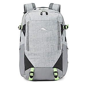 High Sierra Takeover Kids/Adults Backpack with Laptop Pocket, Drop Protection Pocket, Tablet Sleeve, and 360 Reflectivity, Silver/Neon Mint