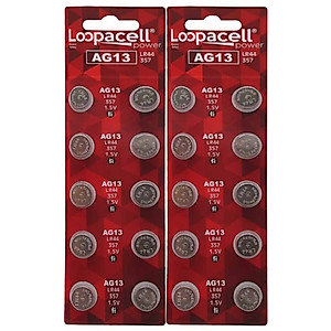 LOOPACELL LR44 AG13 357 303 SR44 Battery 1.5V Button Coin Cell 20 Batteries