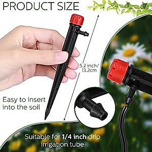 200 Pcs Drip Irrigation Emitters Drip Irrigation System Drip Irrigation Parts Adjustable 360 Degree Water Flow Fan Sprayer for 1/4 Inch 4mm/7mm Irrigation Tube Hose Patio Watering System (Red Black)