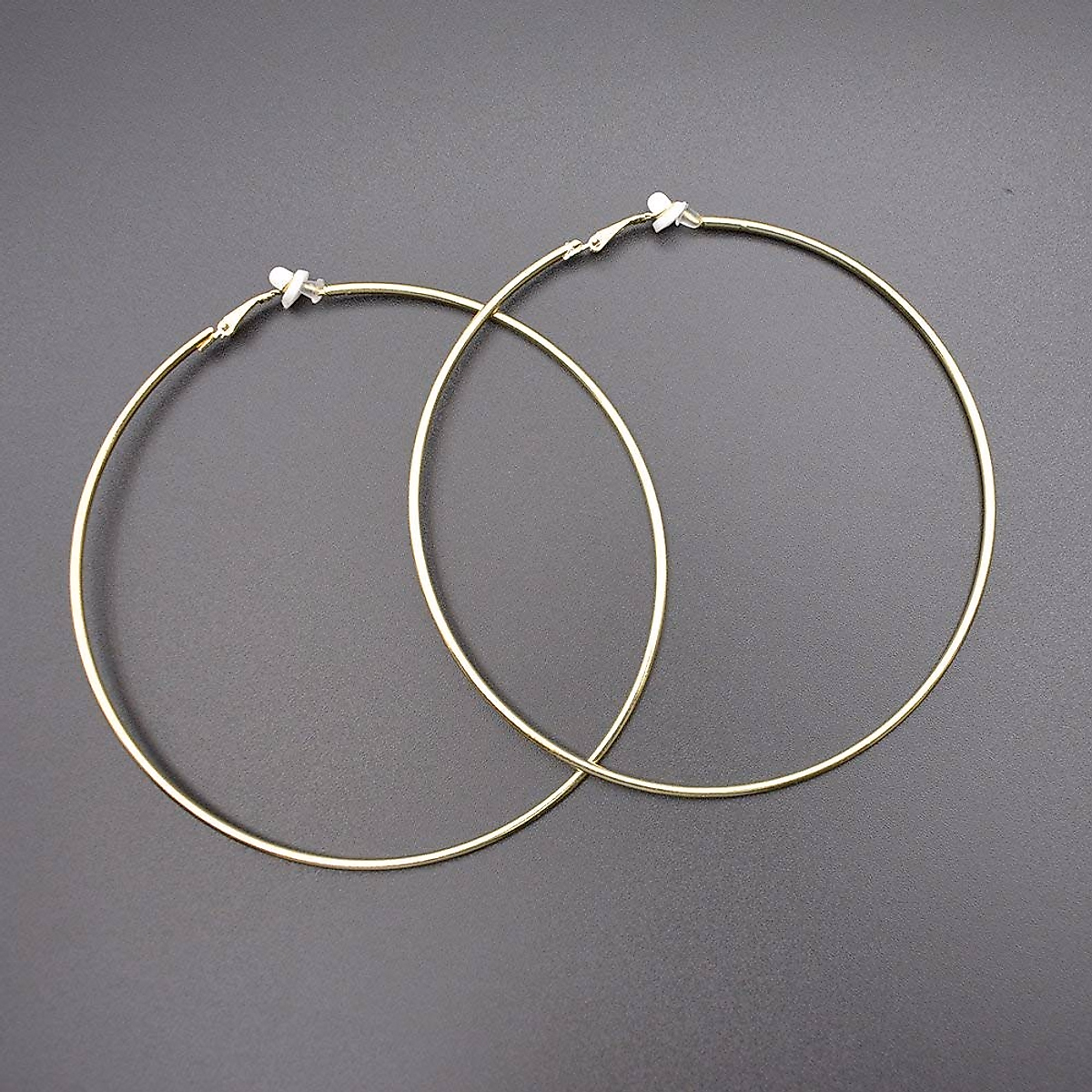Extra Large Non Pierced Earrings for Women Men - Big Round Circle Clip On Huggie Hoop Earrings Hypoallergenic (Gold, 100)