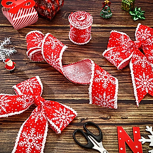 Giegxin 2 Rolls 6 Yard Winter Snowflake Wired Edge Ribbon 2.5" Decorative Christmas Tree Ribbons for Winter Christmas Holiday Seasonal DIY Gift Wrapping Garland Wreath Gift Basket (Red)