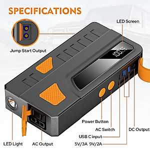 BooKoo Portable Charger Power Bank 66000mWh with Car Jump Starter and 110V AC Outlet, Phone Battery Power Bank with LED Light for 12V Car (8L Gas or 6.5L Diesel) Home Outdoor and Camping