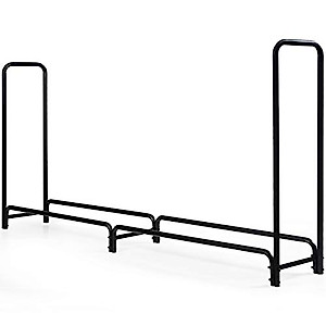 Goplus 8ft Firewood Log Rack, Outdoor Heavy-Duty Firewood Storage Holder w/Sturdy Steel Tubular Frame, Easy Assembly Rustproof Fireplace Wood Stacker for Fireplace, Patio, Deck, Fire Pit, 8ft Black