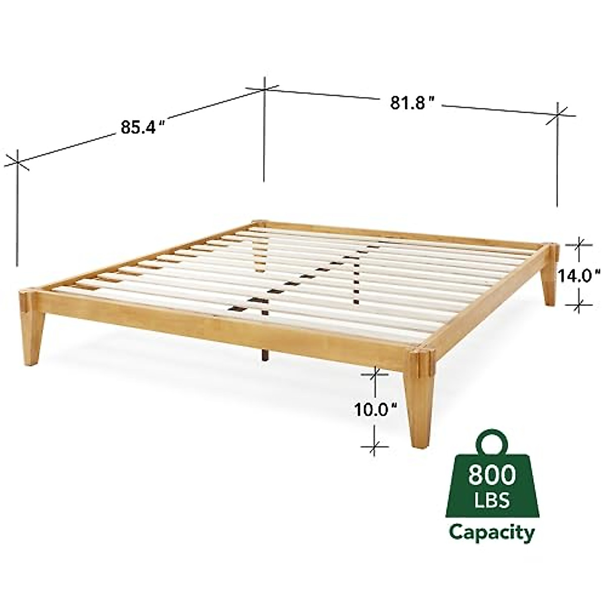 Bme Chalipa 14” King Bed Frame - Solid Wood Platform Bed - Japanese Joinery Bed Frame - Wood Slat Support - No Box Spring Needed - Easy Assembly - Minimalist & Modern Style, Golden Natural