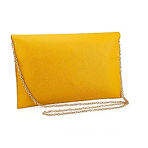 Clutch Purses for Women, PU Leather Clutch Purse, Gold coated Strap Women Wallets, Envelope Designer Wallets for Women, Crossbody Women's Wristlet Handbags, Travel Small Clutch Wallet Wristlet, Yellow