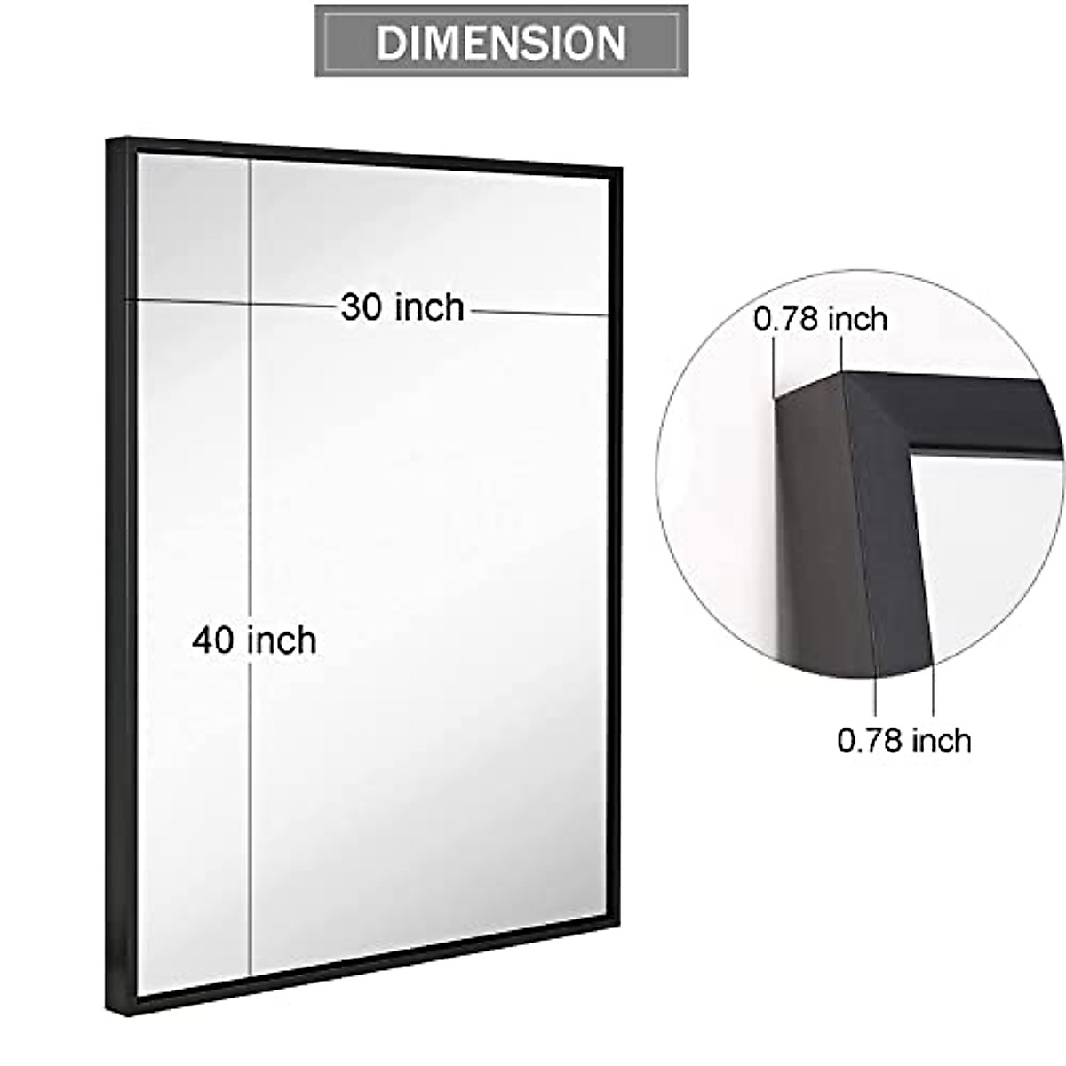 KIMREAL Bathroom Mirror 30x40 Inch, Black Frame Mirror 30"x40", Rectangle Wall Mounted Mirror, Metal Framed Vanity Mirror for Wall 30 by 40, Modern Mirror Hangs Horizontal Or Vertical