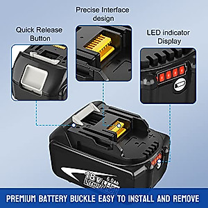 2Pack 18v BL1860B Replacement Battery 6.0Ah Compatible with Makita 18 Volt Battery Lithium ion BL1860 BL1850 BL1840 BL1830 BL1820 BL1815B LXT400 194204-1 with LED Indicator Cordless Power Tools